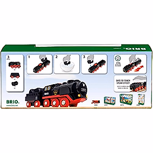 Brio World 33884 Battery-Operated Steaming Train | Toy Train with Light and Steam Effects for Kids Age 3 and Up, Black