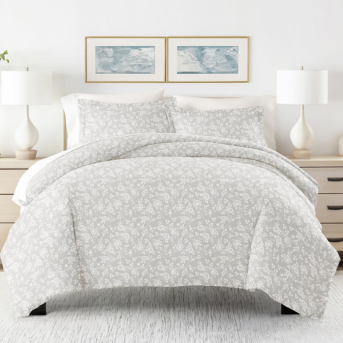 LINEN MARKET Duvet Cover Queen (Light Gray) - Experience Hotel-Like Comfort with Unparalleled Softness, Exquisite Prints & Solid Colors for a Dreamy Bedroom - Queen Duvet Cover Set with 2 Pillow Shams