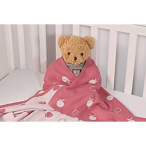Gabby Loop - Baby Receiving Blanket for Boys Girls, Infant Swaddle Newborn Essential Soft Warm 100% Muslin Cotton, 30 x 40 inches, Pink Apple
