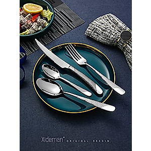 Xideman Innovative Ultra-Sharp 2-IN-1 Serrated Forged Knife For Dinner and Steak. 6 Piece High carbon Stainless Steel Steak Knife Sets, 9.14" Hammered Solid Handle Dinner Knives. (Silver)