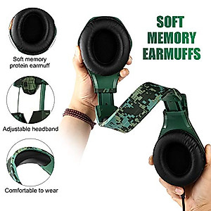 Gaming Headset for Nintendo Switch, PS4, Xbox One, PS5 Controller, Laptop, Mac, Noise Cancelling PC Headset with Mic,7.1 Stereo Surround Sound, Cool LED Light,Comfort Earmuff, Camo Green