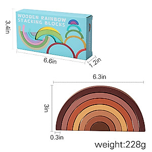Wooden Rainbow Stacker Nesting Puzzle Blocks, 7pcs Wooden Sorting & Stacking Toys for Toddlers, Building Blocks Set Early Educational Montessori Matching Toys for Preschool Boys Girls