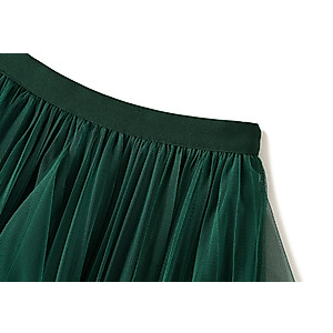ebossy Womens Elastic High Waist Tutu Tulle Tiered Skirt Sweet Layered Ruffles Mesh Midi Fairy Skirts with Lined(1size,G-deepgreen)