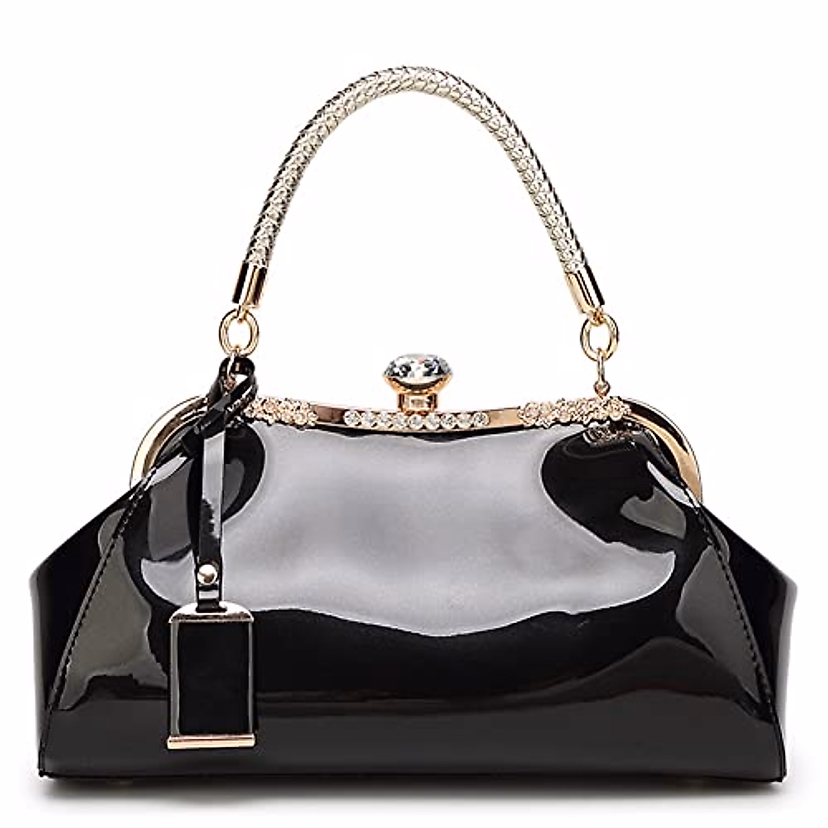 ROUROU Glossy Patent Leather Handbag for Women Top Handle Tote Bag Evening Shoulder Bag Wedding Satchel Retro Purse