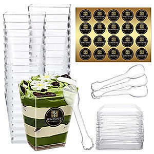 SAADIAN 100 Pack 5 oz Dessert Cups with Lids, Mini Dessert Cups with Spoons, Parfait Cups with Lids, Clear Plastic Desert Cups, Ice Cream Containers, Appetizer Cups for Parties, Events, and Picnics