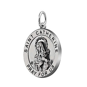 US Jewels Ladies 925 Sterling Silver Saint Catherine Medal Pendant, 18.5mm