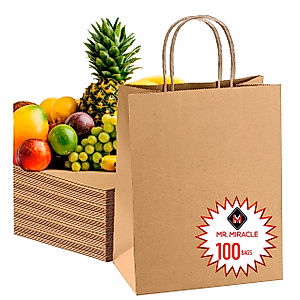 57 Lb Large Kraft Paper Grocery Bags with Handles - 50 Count 12 x 17 x 7 - Durable, Reusable & Eco-Friendly Shopping Bags, Brown Kraft Take-Out Bags for Retail, To-Go, Any Occasion (50, With Handles)
