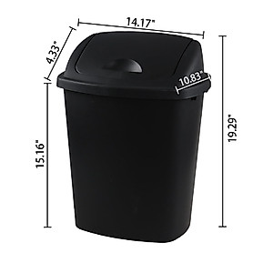 Bringer 6 Gallon Swing Top Trash Can, Plastic Garbage Can with Swing-Lid, Black, 4-Pack