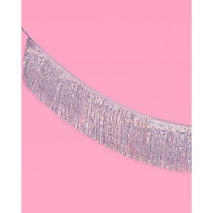 xo, Fetti Silver Iridescent Fringe Banner - 5 Ft. | Bachelorette Party Decorations, Birthday Party Decor, 21st Bday Decor, HBD, Photo Booth Banner Backdrop