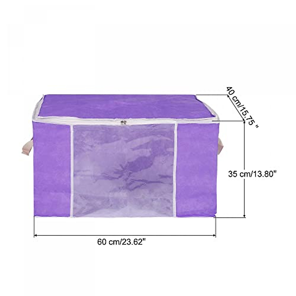 uxcell Clothes Storage Bag 3pcs, Foldable Storage Bins for Clothes, Comforters Storage Bags with Reinforced Handle, Sturdy Zipper, Closet Organizer with Clear Window-Purple