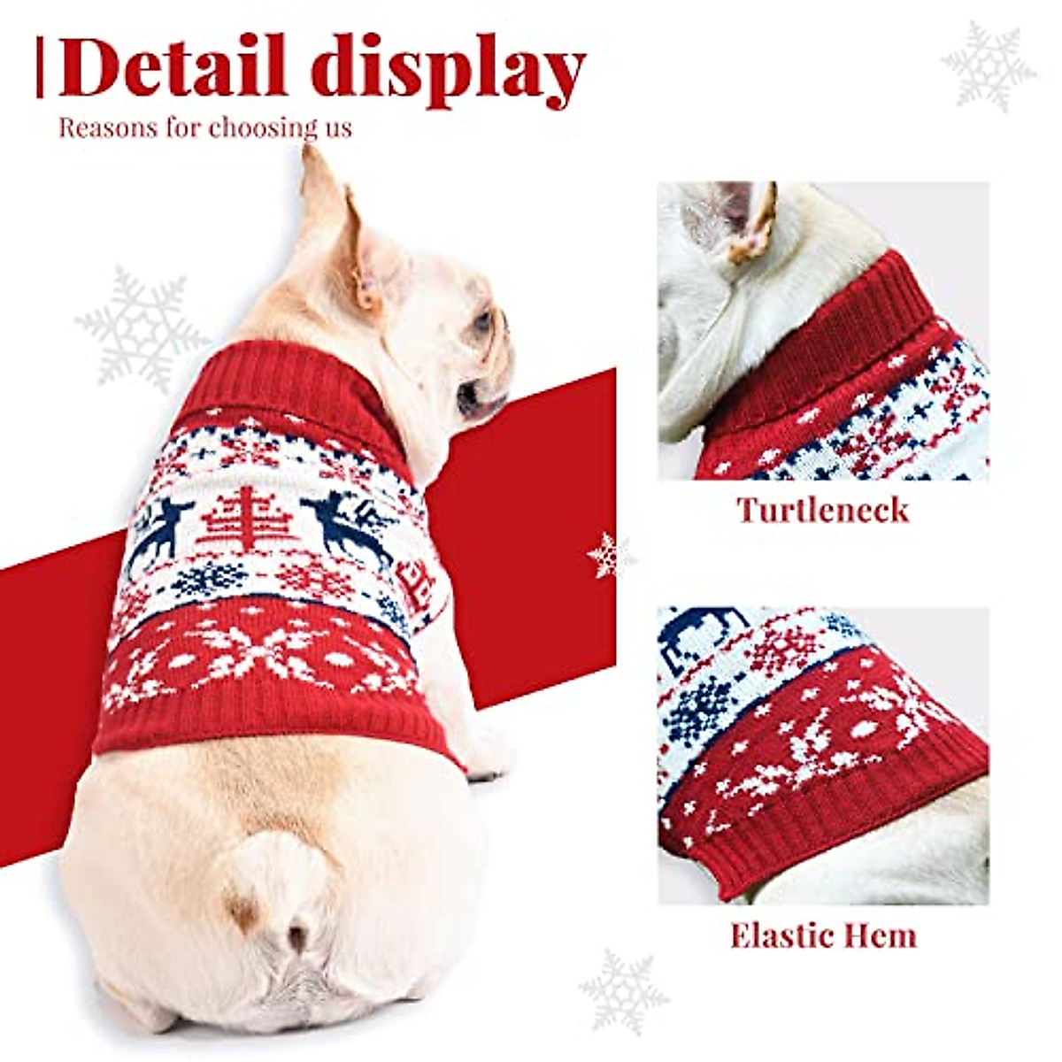UETZLTB Dog Christmas Sweater Soft Warm Fall Winter Turtleneck Knitted Puppy Clothes Cute Reindeer Ugly Xmas Doggy Sweatshirts Vest Pet Clothing for Small Medium Large Dogs Cats Boy Girl(Red,XS)