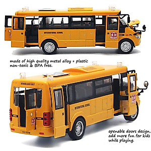 CORPER TOYS School Bus Toy Die Cast Vehicles Yellow Large Alloy Pull Back 9'' Play Bus with Sounds and Lights for Kids