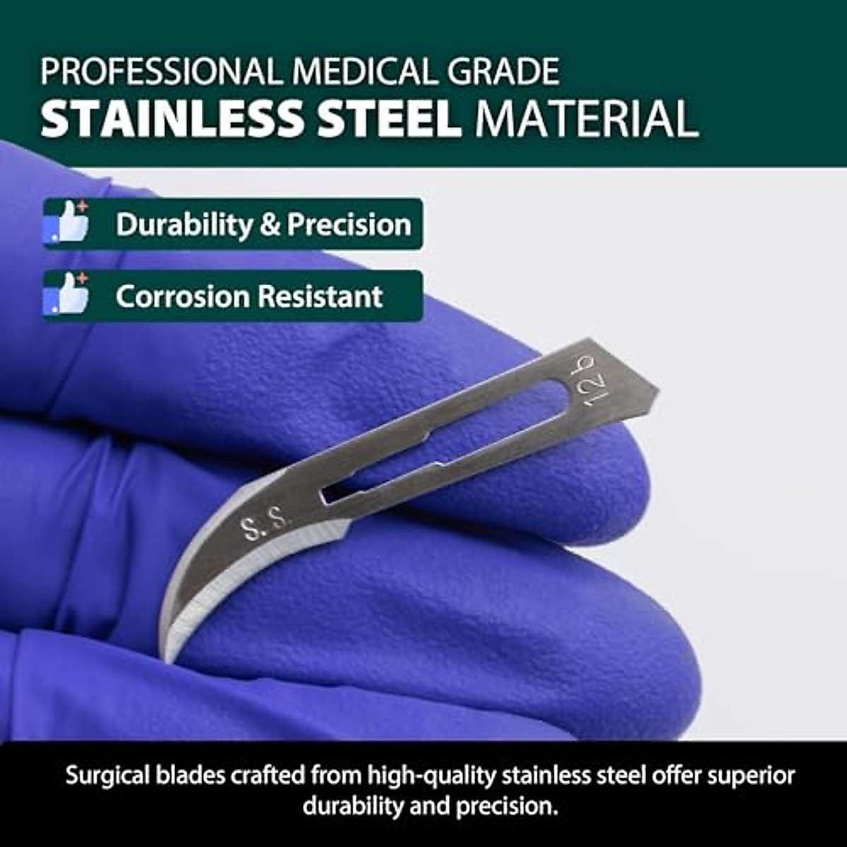 100PCs Dental Grade #12B Stainless Steel Sterile Surgical Blades by VASTMED | Individually Wrapped High Stainless Steel Dermablade Surgical Blade