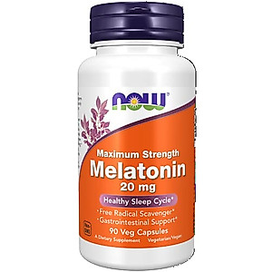 NOW Supplements, Maximum Strength Melatonin 20 mg, Healthy Sleep Cycle*, Free Radical Scavenger*, Gastrointestinal Support*, 90 Veg Capsules