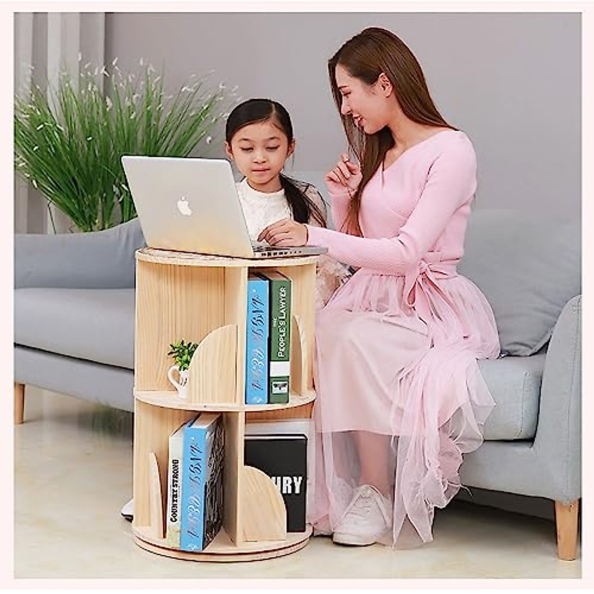 Lexza Bookshelf for Kids,2 Tier 360° Rotating Stackable Shelves Bookshelf Organizer, Standing Bookcase Storage Rack, Bookshelves for preschoolers' classrooms,Daycare,bedrooms,Nursery,playrooms.