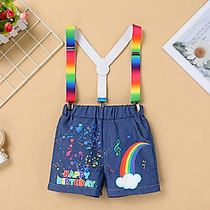 Watermelon 1st 2nd 3rd 4th 5th Birthday Boy Outfit for Baby Toddler Cake Smash Melon Bowtie Romper Bodysuit Jumpsuit +Denim Shorts+Suspenders Photo Shoot Formal Suit Blue Crown-1st Birthday Boy 1T