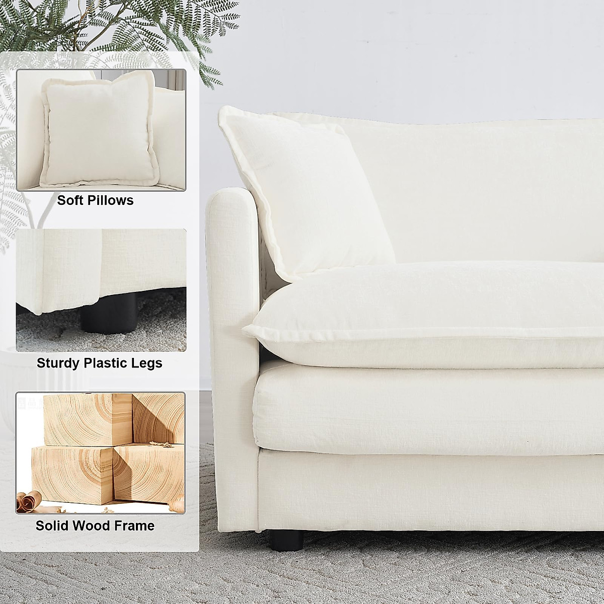 KIVENJAJA Chenille Single Sofa Chair, 41.4”W Oversized Accent Chairs, Modern Upholstered Deep Seat Comfy Armchair with Pillow for Living Room Bedroom Office Apartment, Beige