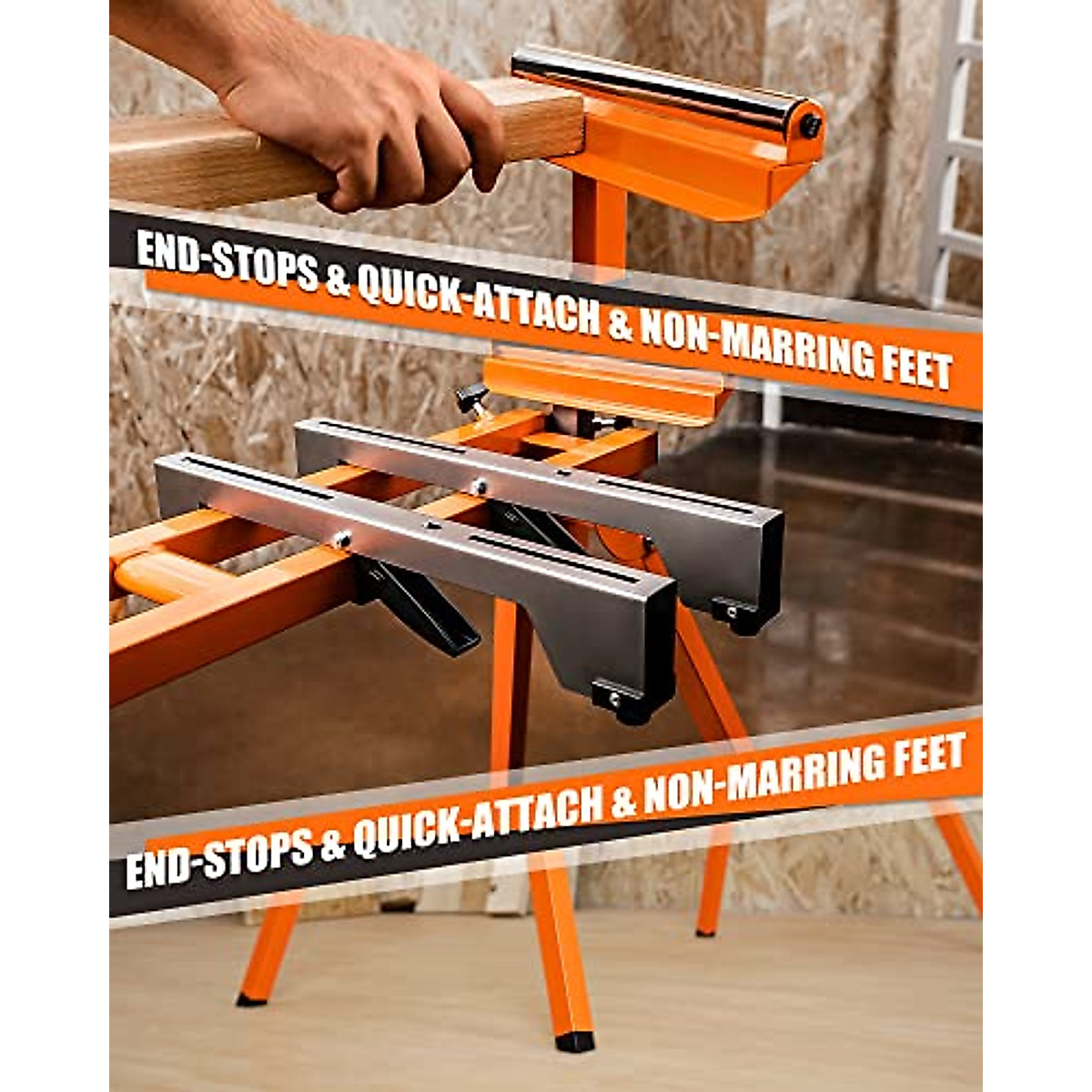 ENGiNDOT Miter Saw Stand with Durable Iron Skeleton frame, 21.6lbs Lightweight Saw Stand, 76-4/5'' Max Sliding Rail, Compatible & Portable, Quick to Install and Remove, Compatible with Most Brands