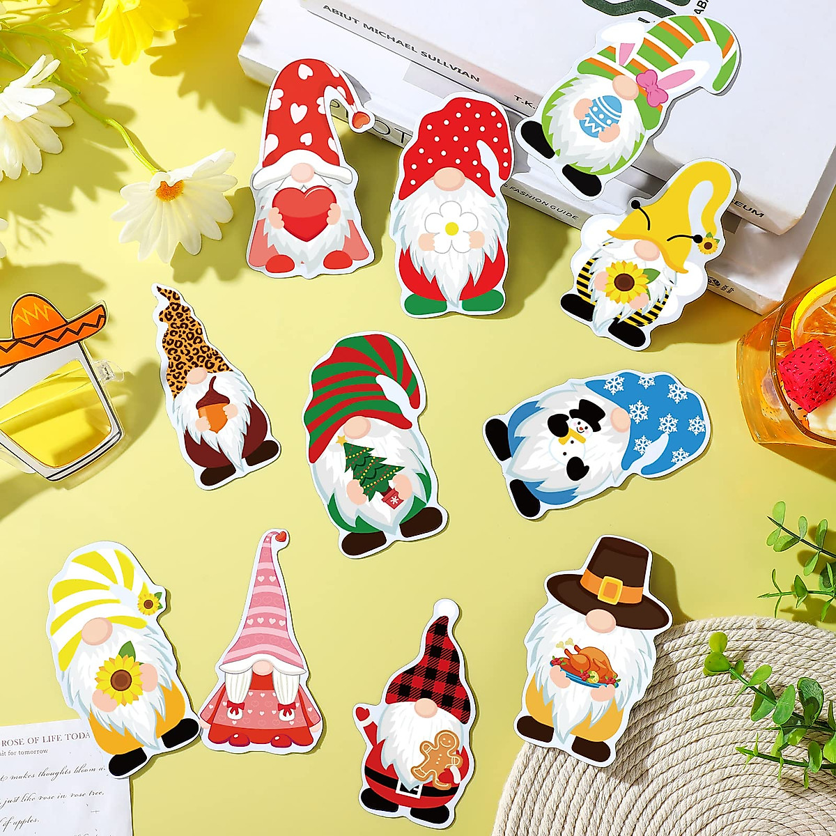 Hoteam 30 Pcs Holiday Magnets Seasonal Gnome Refrigerator Magnets Valentine's Day Mardi Gras St Patricks Day Garage Door Magnet Car Magnetic Decorations for Kitchen Fridge Garage Locker Dishwashe