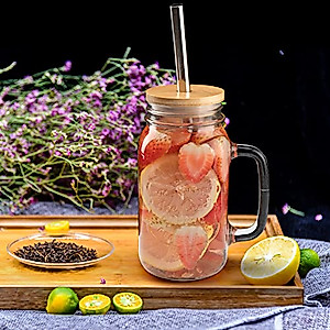 Mason Jar 24OZ Mason Jar with Lid and Straw Regular Mason Jar Lids Set Of 4 Mason Jar Cups with Handles Reusable Boba Cups Travel Bottle for Iced Coffee Large Pearl Juice Cocktail Smoothie (4, 24OZ)