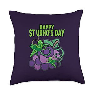 ST SAINT URHOS DAY FINNISH SUOMI SISU APPAREL Happy St Urhos Day Grasshopper Grapes Vineyard Graphic Gift Throw Pillow, 18x18, Multicolor