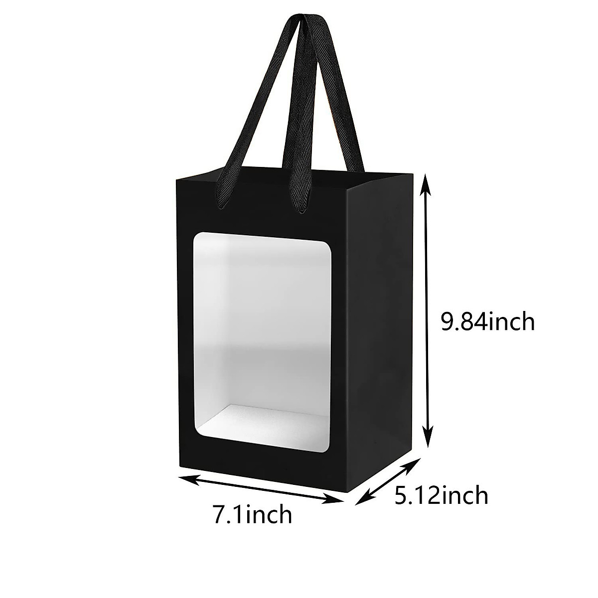 12 Pcs Black Kraft Paper Gift Bags with Transparent Window, 9.84"x7.0"x5.12" Kraft Shopping Bags with Handles for Present, Festivals Party