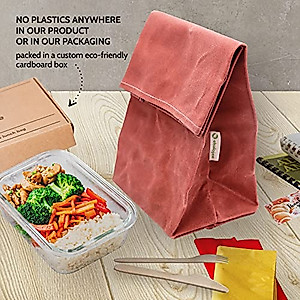 EKOLOJEE Waxed Canvas Lunch Bag | Foldable and Washable Lunch Box for Office, Picnic, Work and Outing | Worthbuy Lunch Bag for Adult Men & Women | Reusable in Zero Waste Packaging | Coral Tree Pink