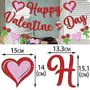 Galentine's Day Decorations Set,Glitter Happy Galentine's Day Banner,Heart Decor and Rose Banner,Valentine's Day Decor Galentines Decor