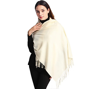 EASE LEAP Pashmina Scarfs for Women Silky Shawls and Wraps for Evening Dresses Soft Large Scarves Wedding Warm Stylish Solid Color, Ivory