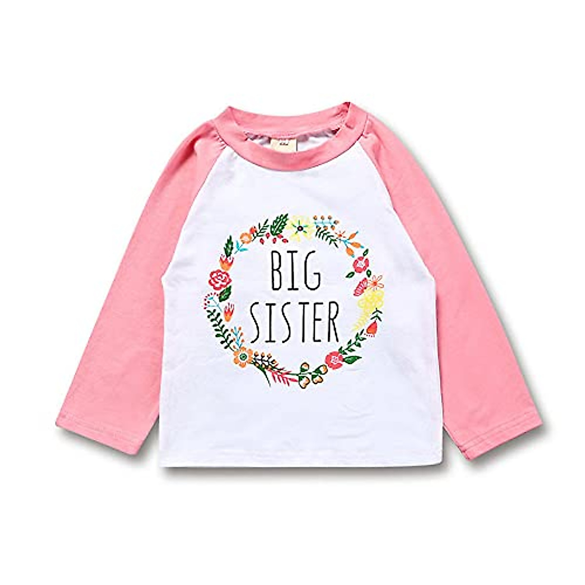 Big Sister Letter Print Blouse Tops Toddler Baby Girls Long Sleeve Garland T-Shirt (Pink, 2t)