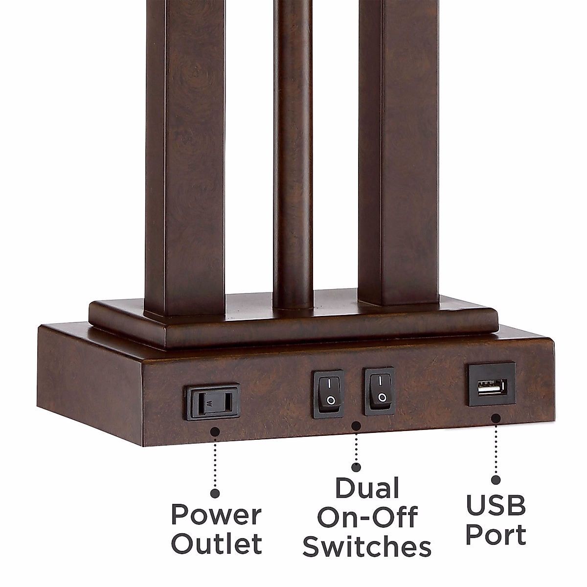 Possini Euro Design Deacon Modern Desk Table Lamp with USB and AC Power Outlet in Base Gooseneck LED 26" High Bronze Rectangular Linen Shade for Living Room Bedroom House Bedside Nightstand Home