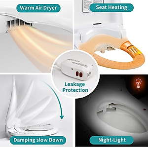 Electric Bidet Toilet Seat,bidets for existing toilets，elongated，One-click intelligent operation, Warm Water Cleaning， slow close，Seat cushion keep constant temperature in winter，With a dryer,White