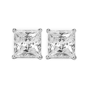 Diamond Studs, Diamond Stud Earrings for Women & Men, 14k White Gold, 2 Ct Round, Princess, Heart, Bezel, Pearl Diamond Earrings, Screw Back Earrings [Simulated Diamond]