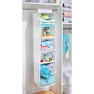 iDesign Fabric 6-Shelf Hanging Closet Storage Organizer for Clothing, Sweaters, Shoes, Accessories in Bedrooms, College Dorms, 11.75" x 11.75" x 50" - White