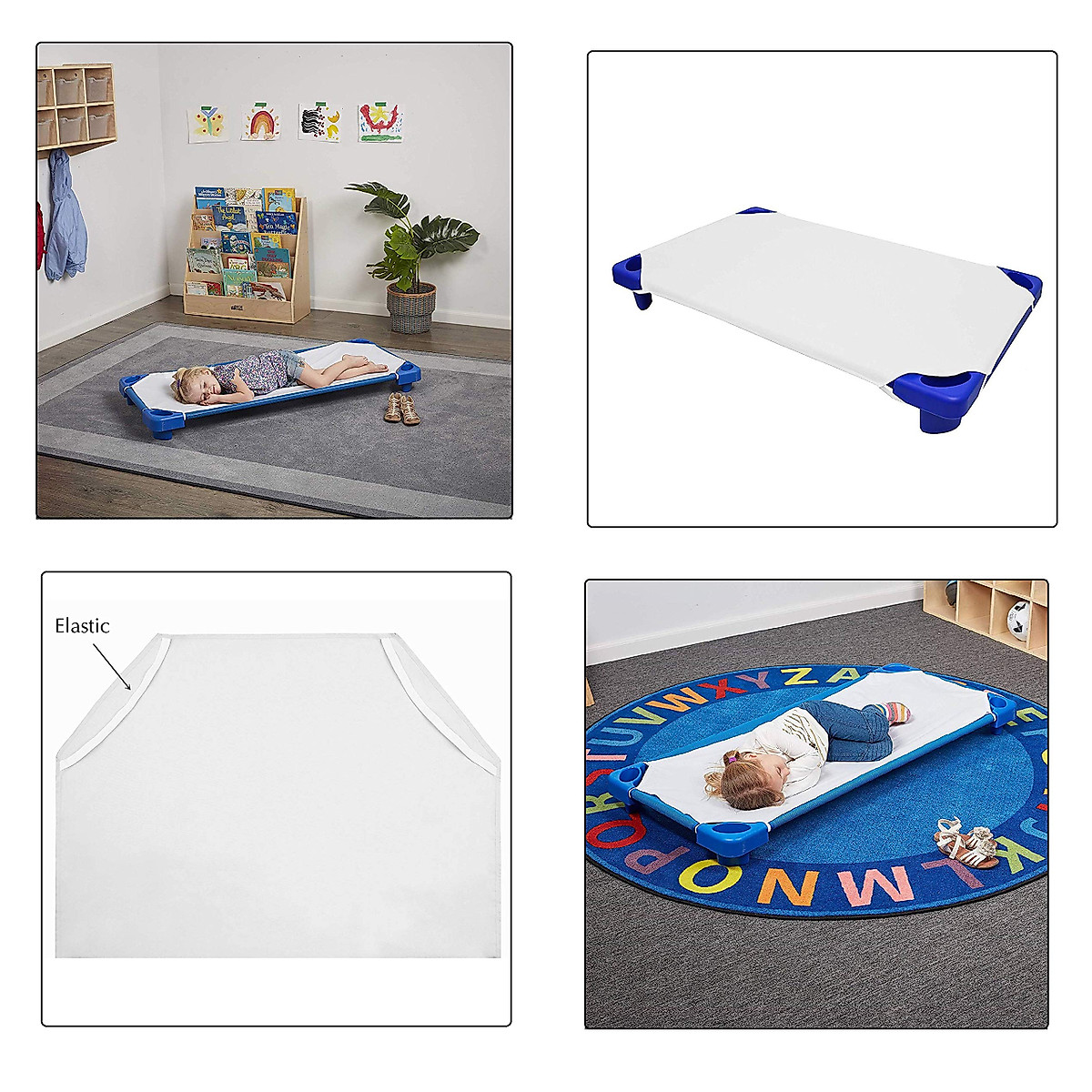 Standard Size Daycare/Pre-School Cot Sheet - Corner Elastic Loops Daycare Sheets - Children’s Naptime Cot Sheet - Breathable Microfiber Nap Sheet for Boys/Girls (Light Grey, 23" x 52" - Pack of 4)