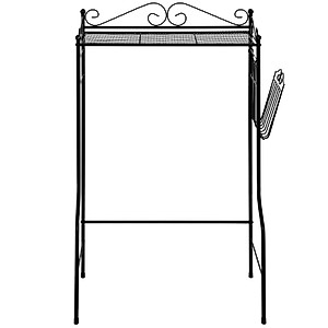 MyGift Black Metal Over The Toilet Standing Shelf with Vintage Scrollwork Accents and Magazine Basket, Freestanding Bathroom Space Saver Organizer Rack