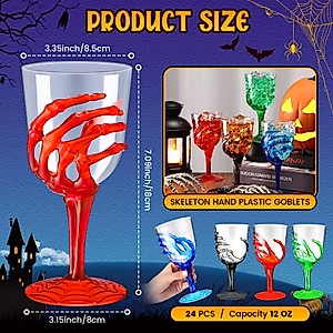Sliner 24 Pcs Halloween Skeleton Hand Plastic Goblets 12 oz Spooky Skeleton Hand Goblets Halloween Wine Glasses Champagne Glassware Creepy Clear Cups for Halloween Party Haunted House, 4 Color