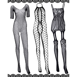 12 Pieces Women's Fishnet Lingerie Mesh Bodysuit Lace Smock Lingerie for Women (Fresh Style)