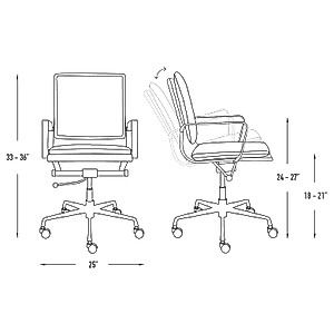Laura Davidson Furniture Lexi II Padded Office Chair - Mid Back Desk Chair with Arm Rest, Swivel & Cushion Availability, Made of Faux Leather, Tan