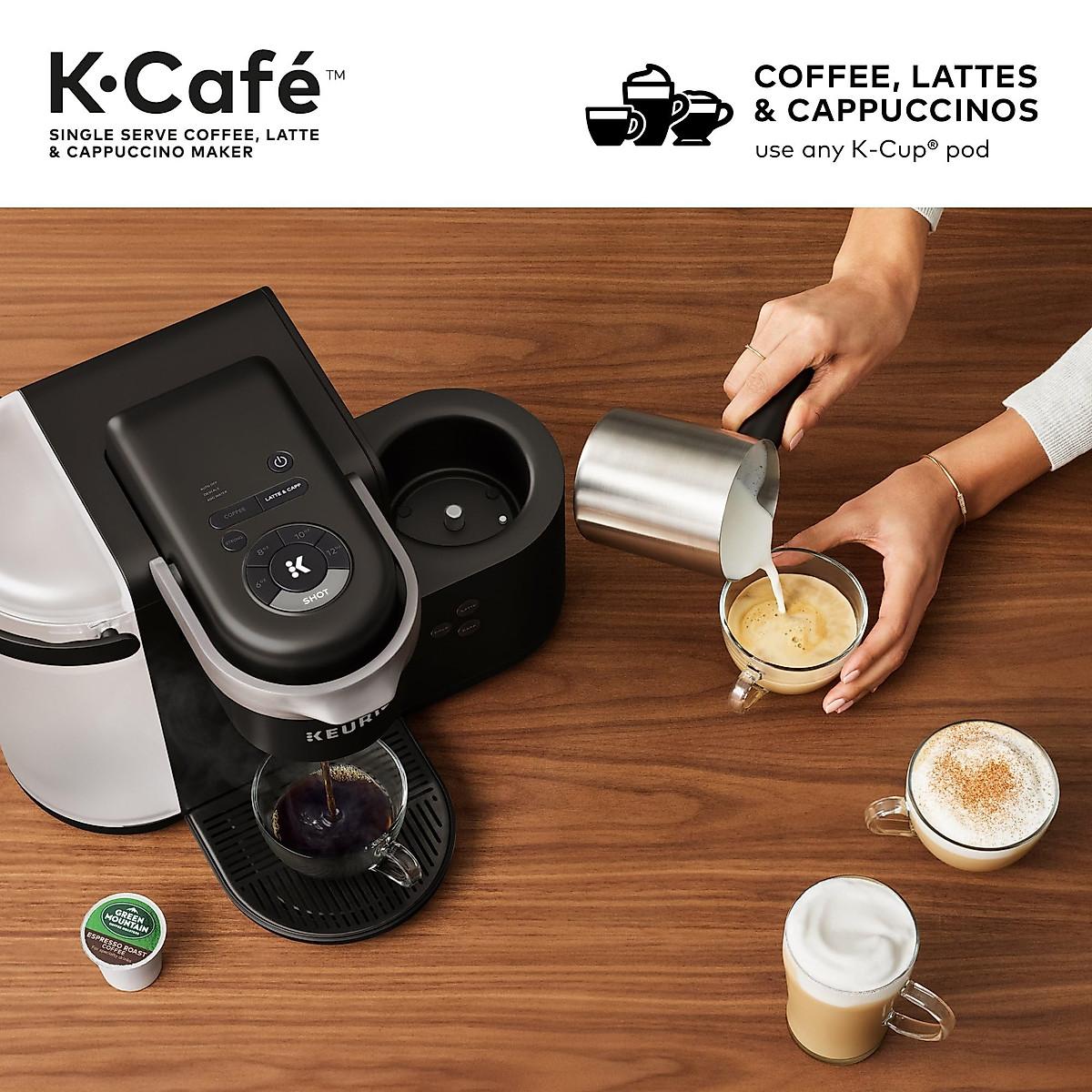 Keurig K-Cafe Single Serve K-Cup Coffee, Latte and Cappuccino Maker, Dark Charcoal & K-Mini Plus Single Serve K-Cup Pod Coffee Maker, Studio Gray