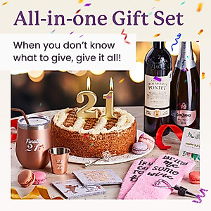 21st Birthday Gifts For Women, Funny Birthday Wine Gifts Ideas for Her, Friend, Daughter, Sister | Unique Finally 21 Stainless Steel Wine Tumbler Shot Glass Set For 21 Year Old