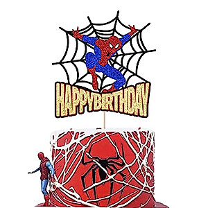Spider Happy Birthday Cake Topper - Super hero Theme Cartoon Movie Cake Decoration for Kids Party Supplies