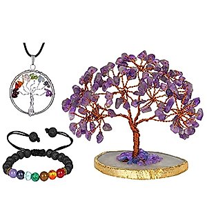 NARIBABU Amethyst Crystal Tree - Artificial Bonsai Tree - Purple Stone - Housewarming Gifts for Women - Money Tree Plant - Crystal Decor - Feng Shui Crystals and Stones - Tree of Life Gifts