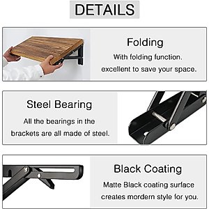 AUTOHJ Folding Shelf Brackets - 16 Inch 2 Pcs Heavy Duty Stainless Steel Collapsible Triangle Shelf Bracket, DIY Wall Mounted Folding Table Hinge, Space Saving for Bench Table with Screws