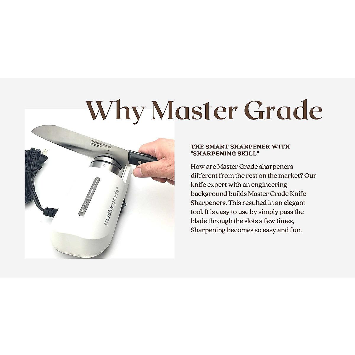 New 2021 Master Grade Alpine Electric Chef Knife Sharpener Sharpen Cleaver, Chef Knife, Small Pocket Knife Sharp. Beige color. Made in Taiwan