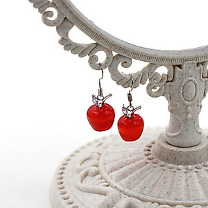 Uloveido Cute Apple Dangle Drop Fruit Stud Earrings Jewelry for Women and Teen Girls with Crystal YL007 (Red)