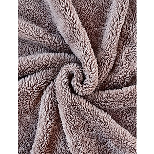 Zilcremo Women Hooded Cardigan Fuzzy Jacket Winter Open Front Fleece Coat Outwear with Pockets Purplish Brown XL