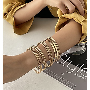 Sakytal Boho Gold Bangle Bracelet Set Indian Multi Layered Bangles Bracelets Stackable Textured Bracelet for Women (Set A)