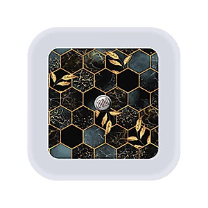 Yashilaiya Marble Hexagon Texture Golden Night Light with Light Sensor White Light Plug-in Led Night Lamp Decorative for Bedroom Bathroom Kitchen Hallway Stairs