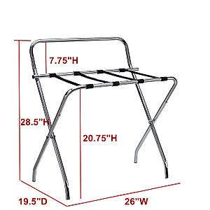 KB Designs - Chrome/Black Metal Foldable Luggage Rack Suitcase Stand